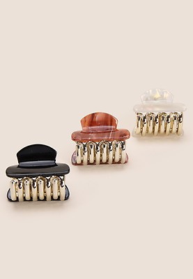 Womens Brown 3pk Mini Bulldog Clips Peacocks