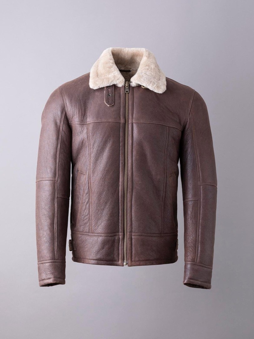 Hawker Sheepskin Flying Jacket in Chocolate Brown