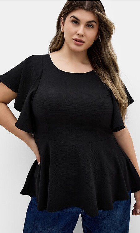 Women's Plus Size Fashion Black Drape Detail Tee