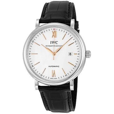 IWC Portofino Automatic Silver Dial Black Leather Men's Watch 3565-01 ...