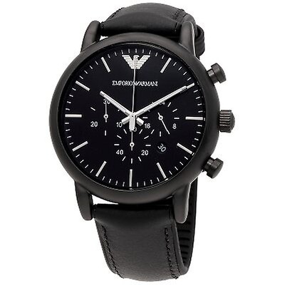 Emporio Armani Chronograph White Dial Black Leather Men's Watch AR1807 ...