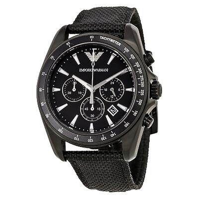 Emporio Armani Classic Chronograph Black Dial Grey Leather Men's Watch ...