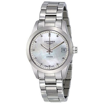 Longines Record Automatic Diamond White Mother of Pearl Dial Ladies ...
