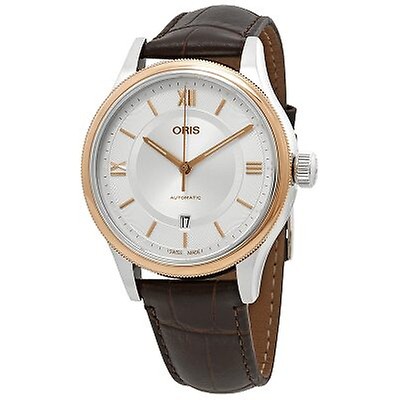 Oris Classic Date Silver Dial Dark Brown Leather Men's Watch 733-7578 ...