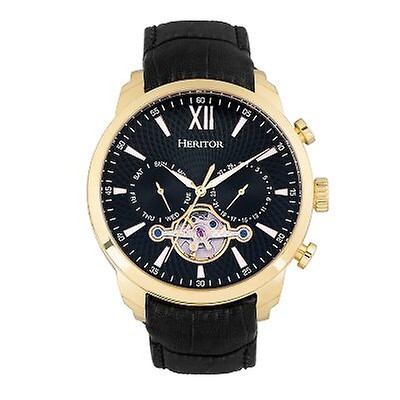 Heritor Arthur Automatic Black Dial Black Leather Men's Watch HR7902 ...