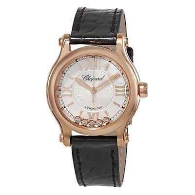Chopard Two O Ten White Dial 18k Rose Gold Black Leather Ladies Watch ...