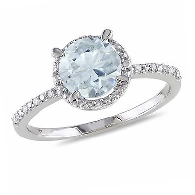 Amour 14K White Gold 1/5 CT TDW Diamond and 1 7/8 CT TGW Aquamarine ...