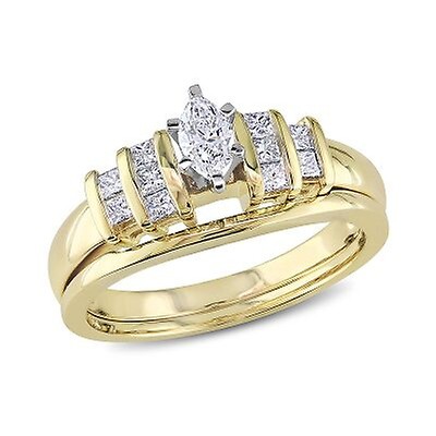 Amour 1/2 CT Parallel Baguette and Round Diamonds TW Fashion Ring 14k ...