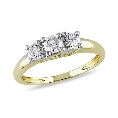 Amour 1/2 CT Parallel Baguette and Round Diamonds TW Fashion Ring 14k ...