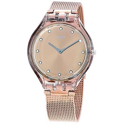 Swatch Brownee Quartz Rose Dial Brown Silicone Ladies Watch YLG701 ...