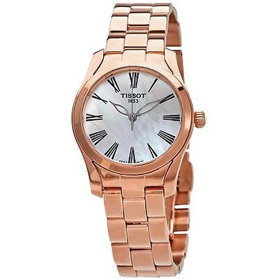 Tissot Bridgeport Quartz White Mother Of Pearl Dial Brown Leather Band Stainless Steel Case ...