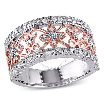 Amour Delmar Created White Sapphire Floral Filigree Ring in Rose Plated ...
