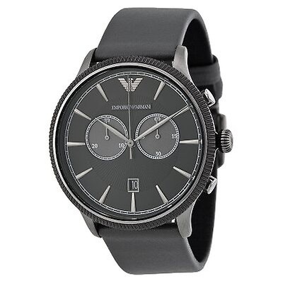 Emporio Armani Chronograph White Dial Black Leather Men's Watch AR1807 ...