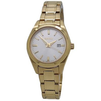 Seiko Classic Quartz White Dial Yellow Gold-tone Ladies Watch SUR412 ...
