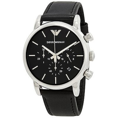Emporio Armani Chronograph White Dial Black Leather Men's Watch AR1807 ...