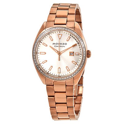 Movado Bold Diamond Rose Gold IP Stainless Steel Ladies Watch 3600151 ...