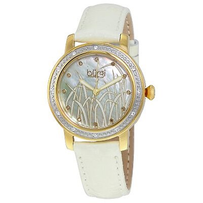 Burgi Mother of Pearl Pattern Dial Black Leather Ladies Watch BUR096RG ...