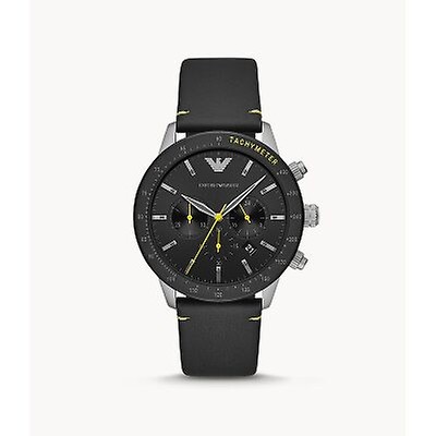 Emporio Armani Chronograph White Dial Black Leather Men's Watch AR1807 ...