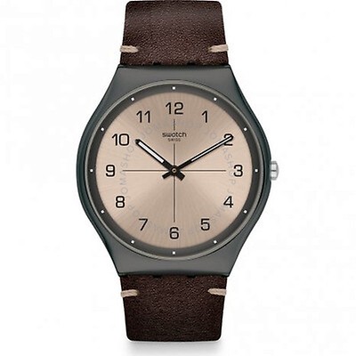 Swatch Sistem Automatic Black Dial Cream Leather Men's Watch SUTM400 ...