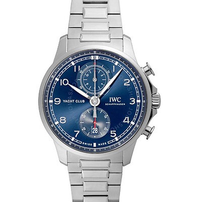 IWC Portuguese Chronograph Silver Dial Black Leather Men's Watch 3714 ...