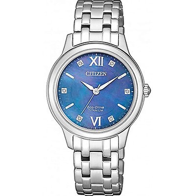 Citizen Eco-Drive Crystal Blue Mother of Pearl Dial Ladies Watch EM0840 ...