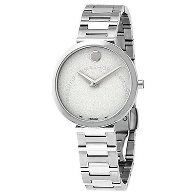 Movado Bold White Dial Swarovski Crystal White Leather Ladies Watch ...