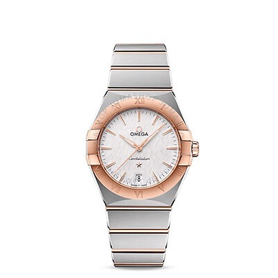 Omega Constellation Blue Dial Steel and Rose Gold Diamond Ladies Watch ...