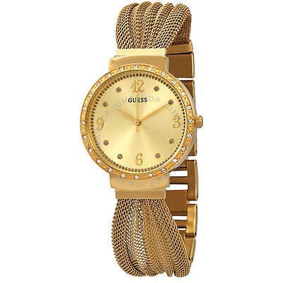 Guess Willow Crystal Silver Dial Yellow Gold PVD Ladies Watch W0836L3 ...