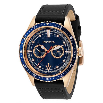 Invicta Cuadro Blue Sunray Dial Black Leather And Technofiber Men's ...