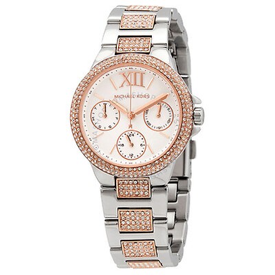 Michael Kors Lexington Chronograph Silver Dial Tri-Tone Ladies Watch ...
