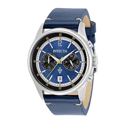 Invicta Cuadro Blue Sunray Dial Black Leather And Technofiber Men's ...