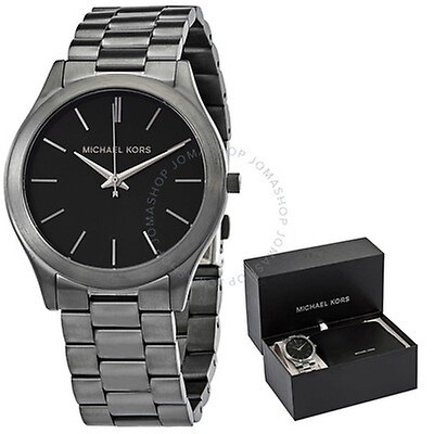 Michael Kors Runway Black and Gold Dial Black Ion-plated Ladies Watch ...