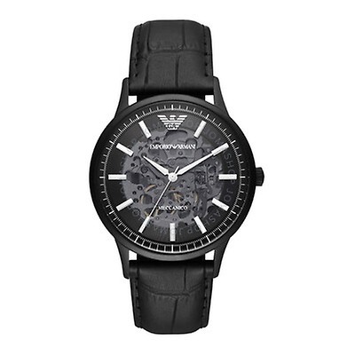 Emporio Armani Black Dial Black Leather Men's Watch AR2411 AR2411 ...