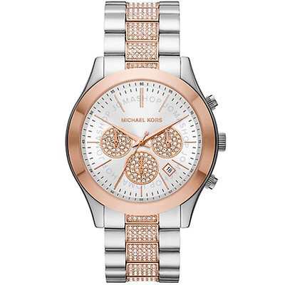 Michael Kors Lexington Chronograph Silver Dial Tri-Tone Ladies Watch ...