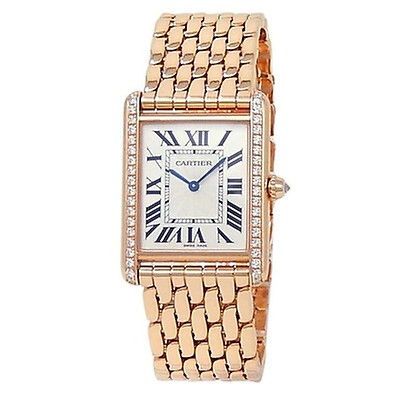 Cartier Tank Anglaise Silver Dial 18kt Rose Gold Diamond Ladies Watch ...