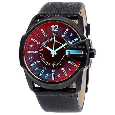 Diesel Mega Chief Black Dial Black Leather Men's Watch DZ4344 DZ4344 ...