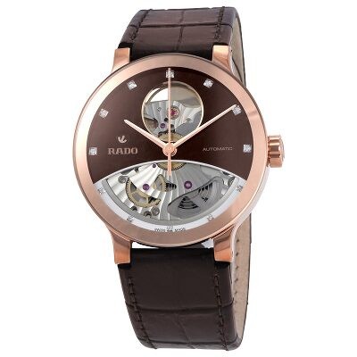 Rado Coupole Classic Open Heart Automatic Blue Dial Men's Leather Watch ...