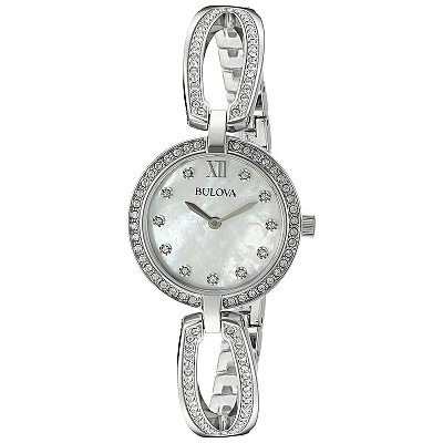 Bulova Crystal Turnstyle Mother of Pearl Dial Two-tone Ladies Watch ...